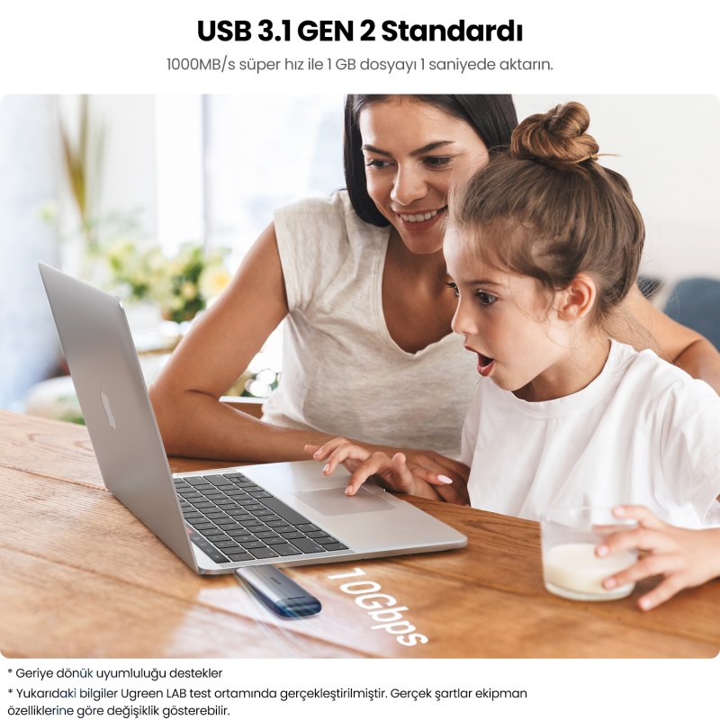 Ugreen M.2 NVME USB-A USB-C 3.1 Gen 2 M ve B + M KEY SSD Disk Kutusu ...