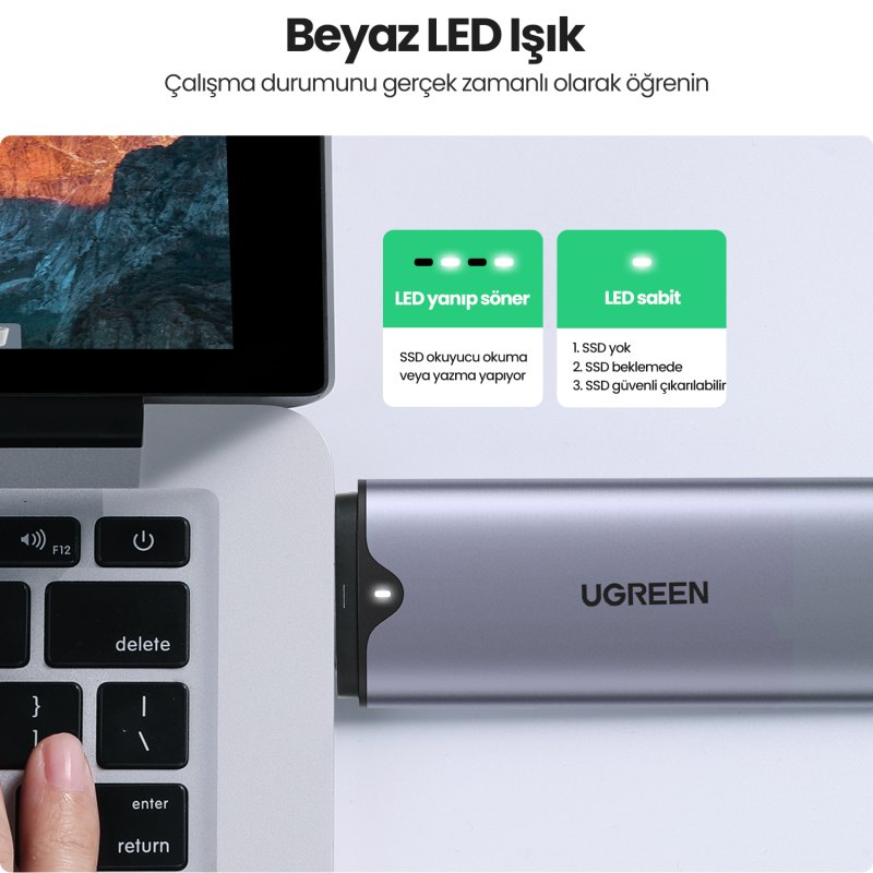 Ugreen M.2 NVME USB-A USB-C 3.1 Gen 2 M ve B + M KEY SSD Disk Kutusu ...