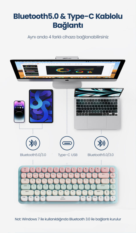 Ugreen FUN+ Brown Switch Bluetooth Kablosuz İngilizce Mekanik Q Klavye ...