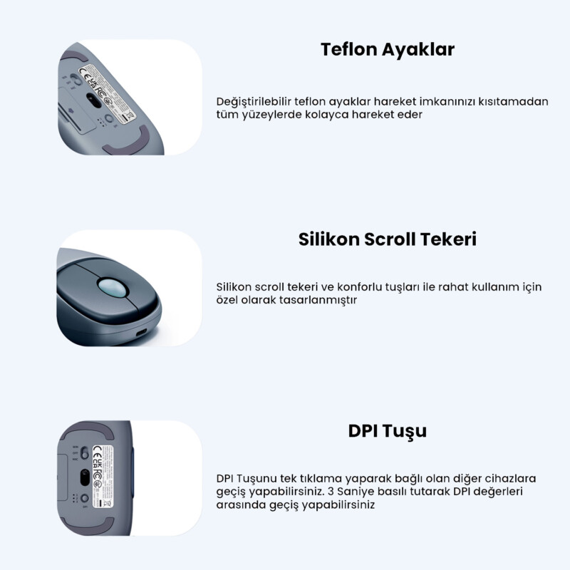 Ugreen FUN+ 4000 DPI 2.4GHz Kablosuz ve Bluetooth Şarj Edilebilir Mouse ...