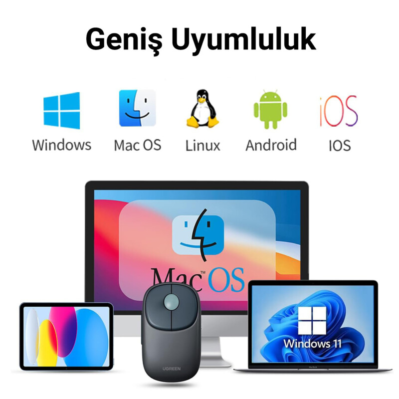 Ugreen FUN+ 4000 DPI 2.4GHz Kablosuz ve Bluetooth Şarj Edilebilir Mouse ...
